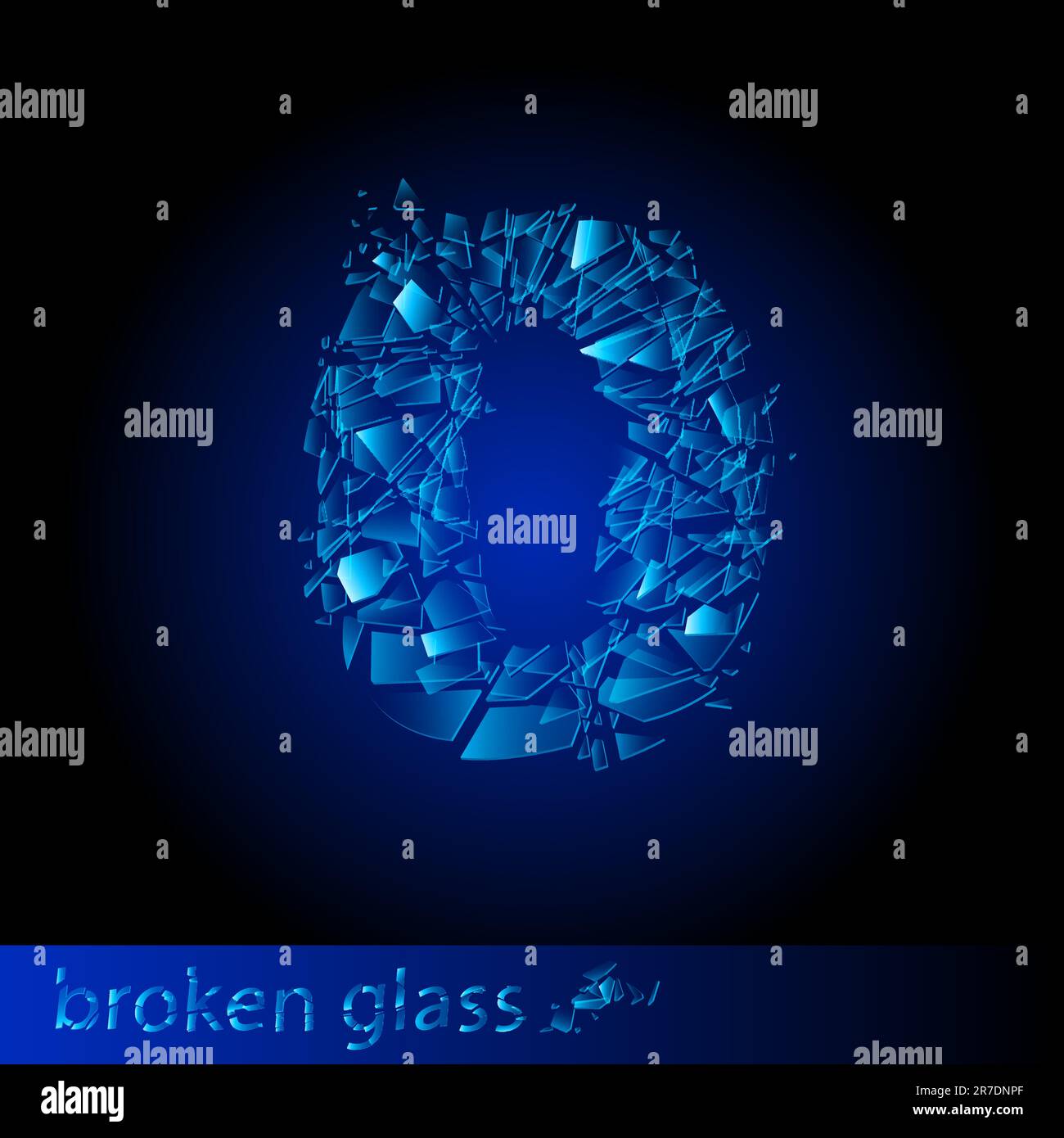 One symbol of broken glass - digit zero. Illustration on black ...