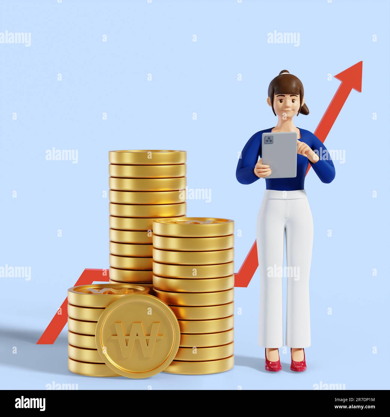 3d business female character, finance object Stock Photo - Alamy