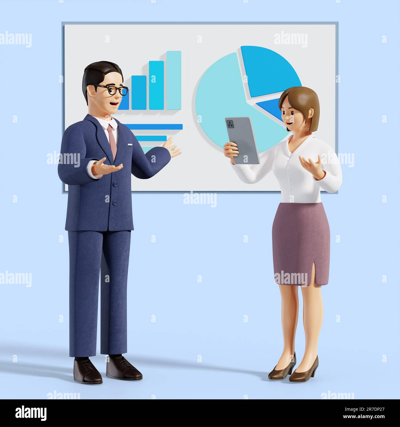 3d business male character, explaining while looking at the chart Stock ...