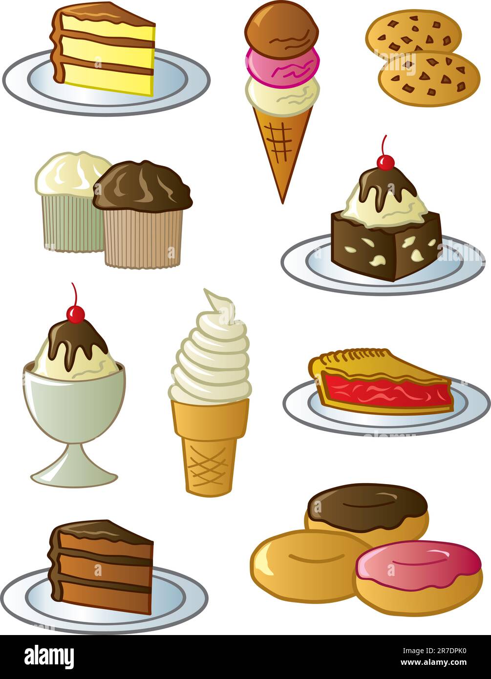 Assorted fun desserts and sweets drawn in a fun cartoon style Stock ...