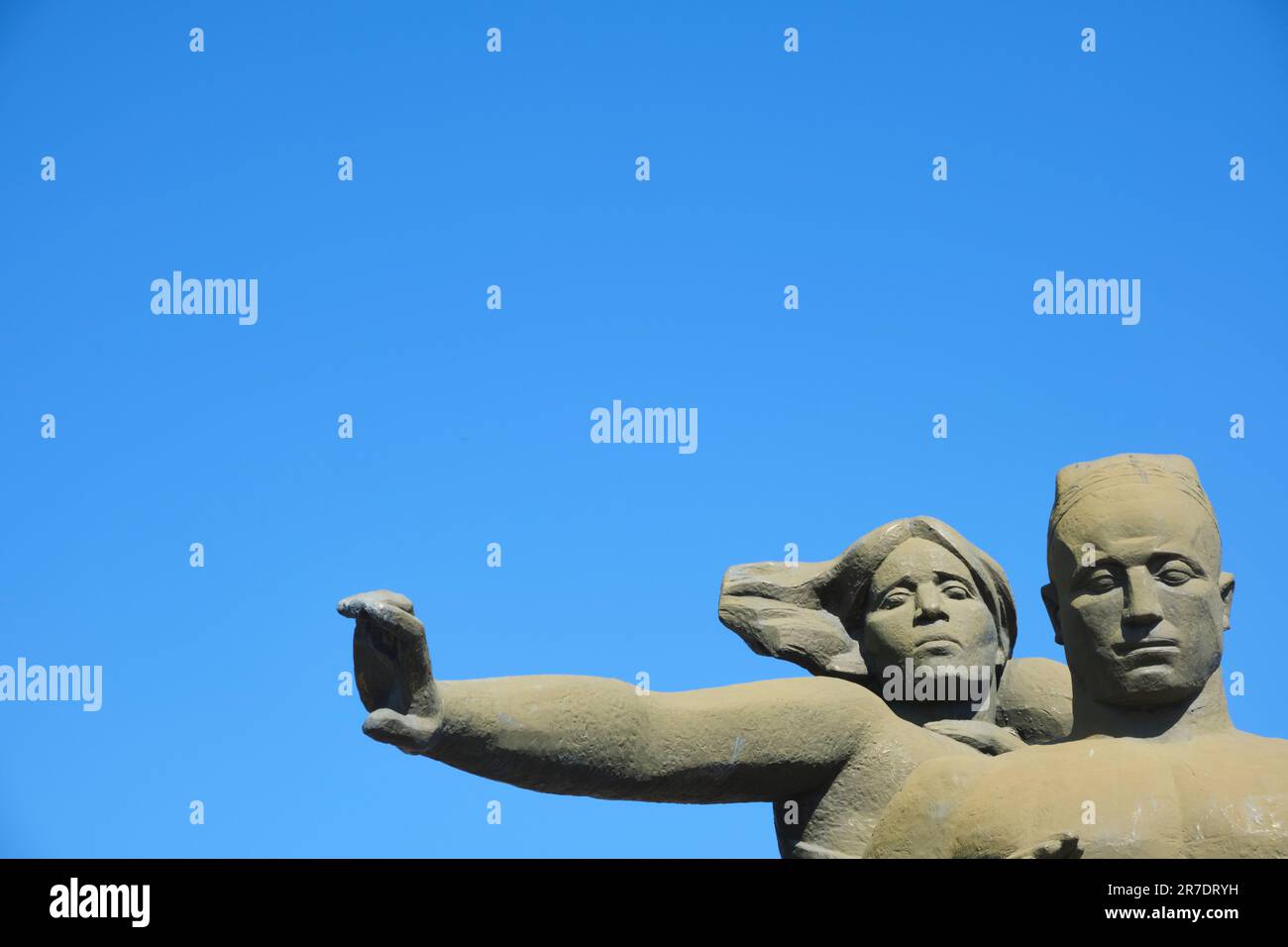 View of the large, bronze, socialist, brutalist style central sculpture ...