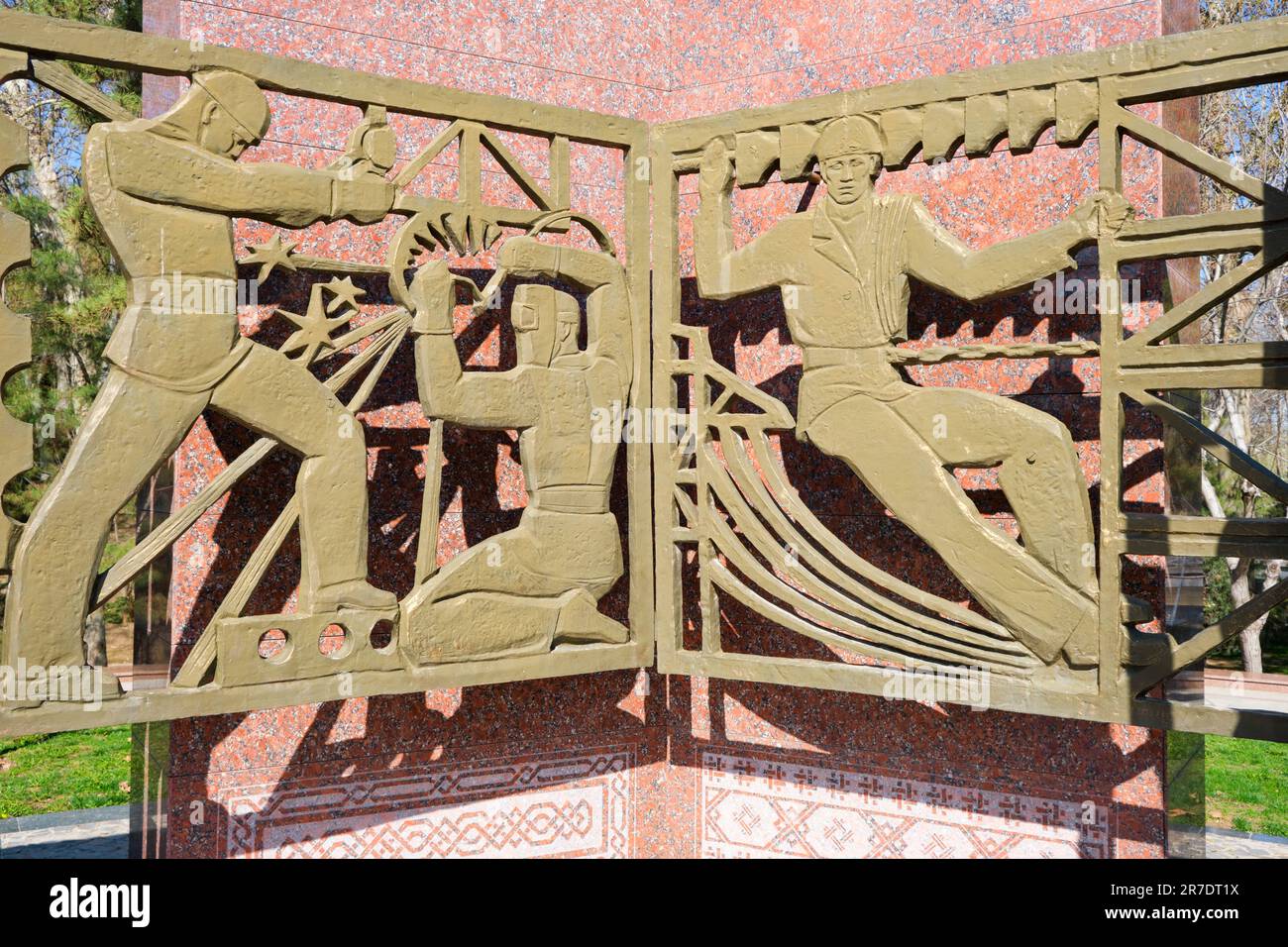 Corner panel, showing electrical, power grid workers. At the Monument ...