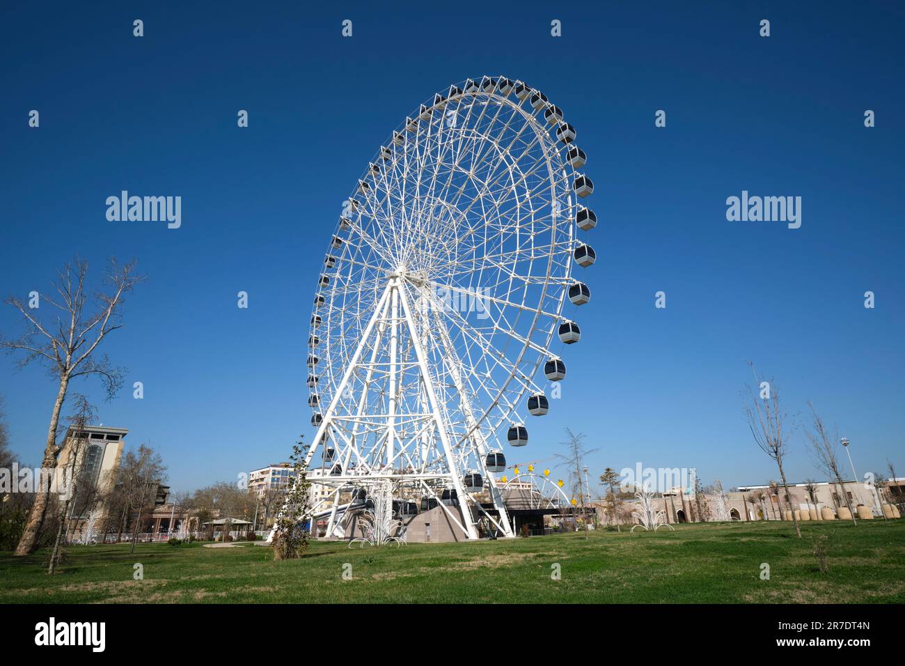 View of the giant, large, big, huge, white, steel ferris wheel ride, attraction. At Anhor park ...