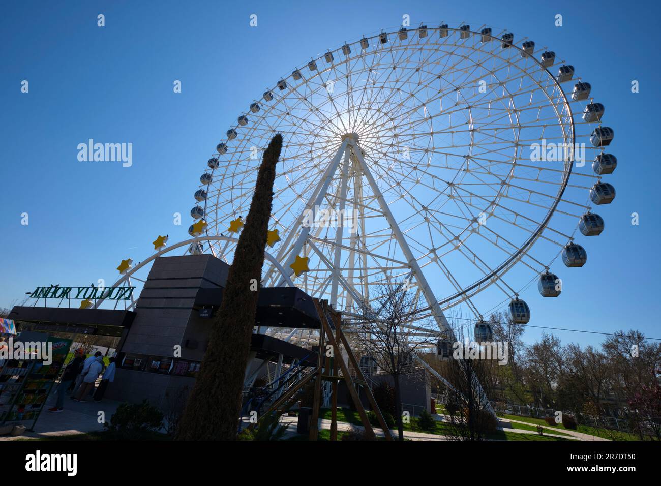 View of the giant, large, big, huge, white, steel ferris wheel ride, attraction. At Anhor park ...