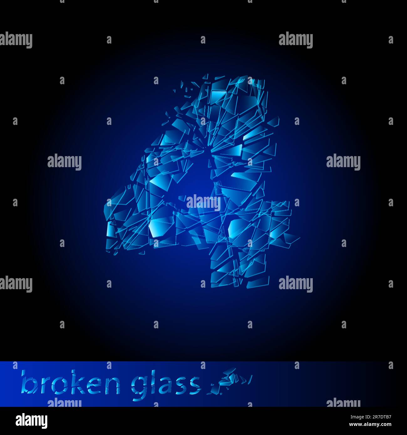 One symbol of broken glass - digit four. Illustration on black ...
