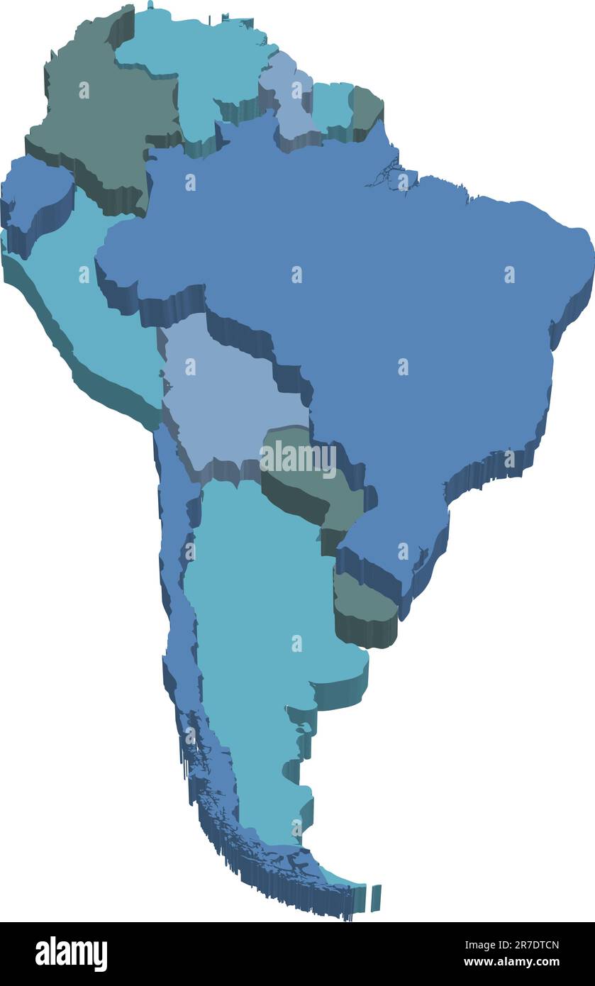 3d political map of south america with country territories Stock Vector ...