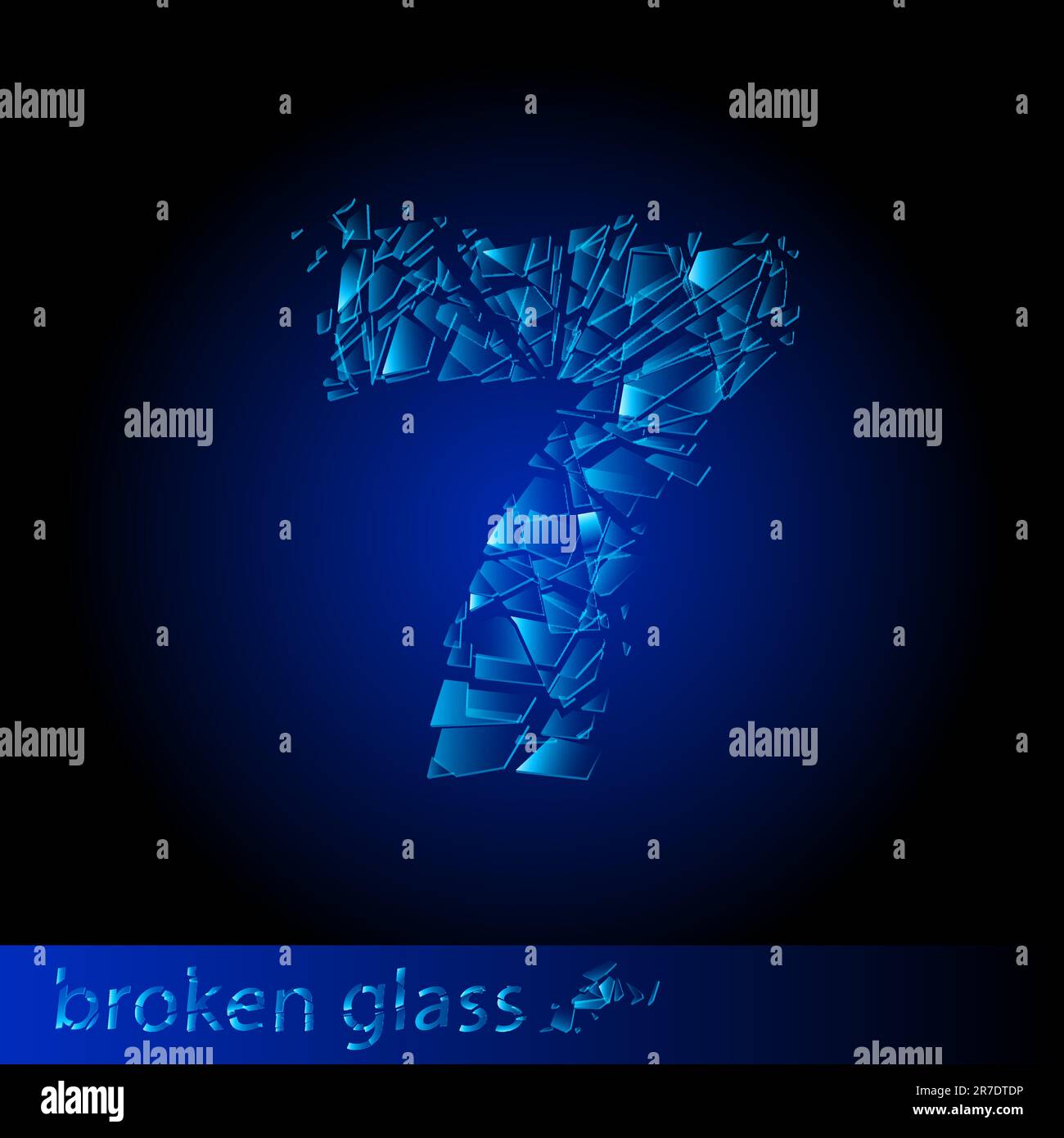 One symbol of broken glass - digit seven. Illustration on black ...