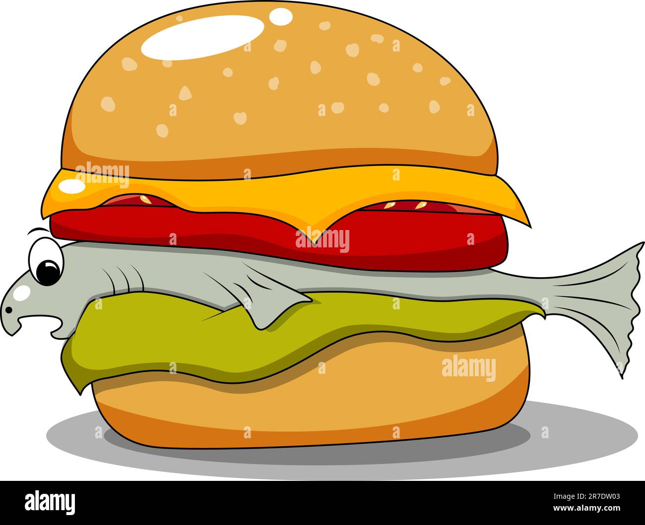 Vector picture of funny hamburger with fish Stock Vector Image & Art - Alamy