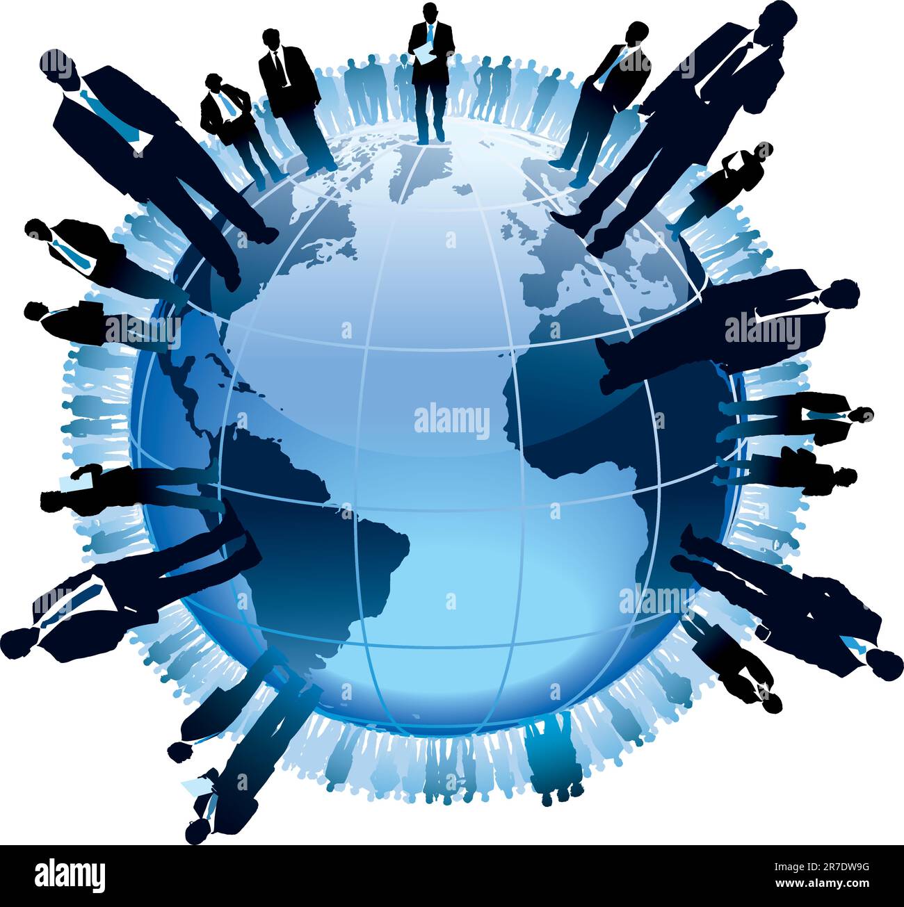 Businesspeople are standing on a large world globe Stock Vector Image ...