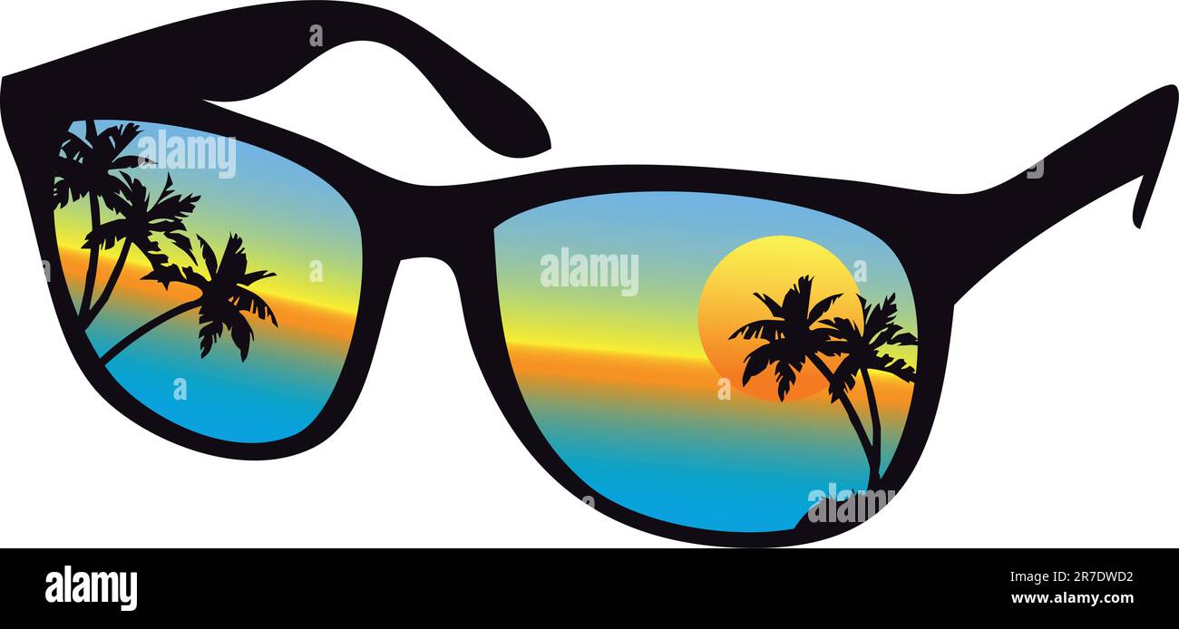 Sunglasses With Sea Sunset And Palm Trees Vector Stock Vector Image And Art Alamy