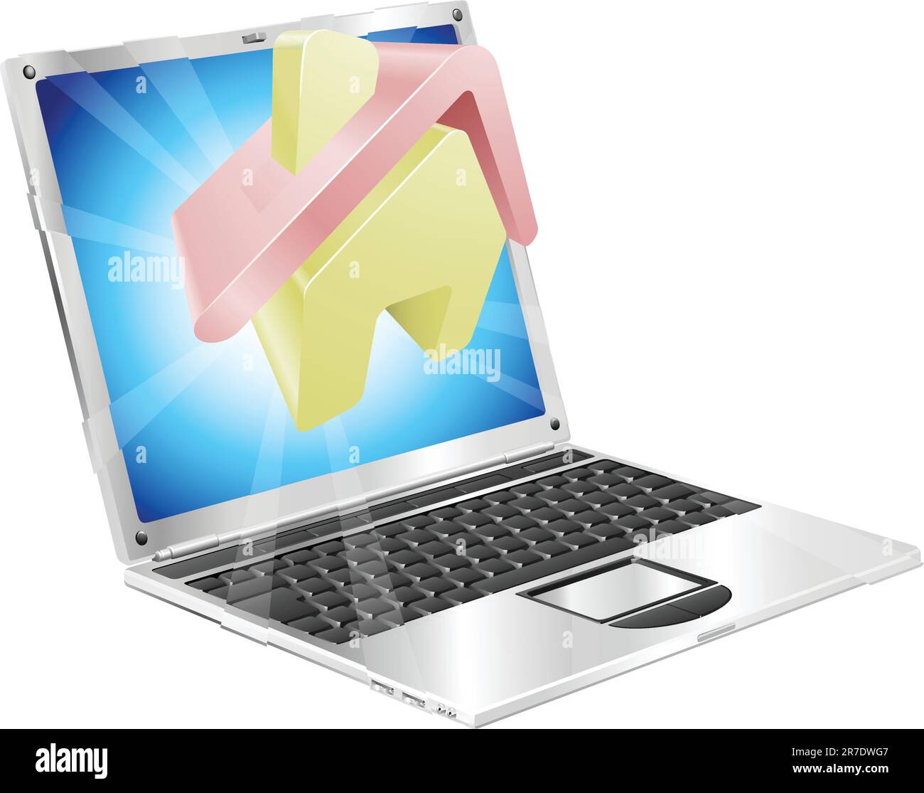 House home icon coming out of laptop screen concept Stock Vector Image ...