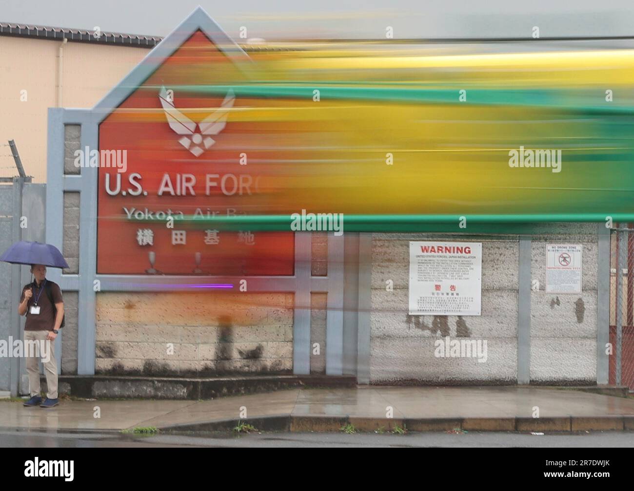 A picture shows the gate of U.S. Yokota Air Base in Tokyo on June 15 ...
