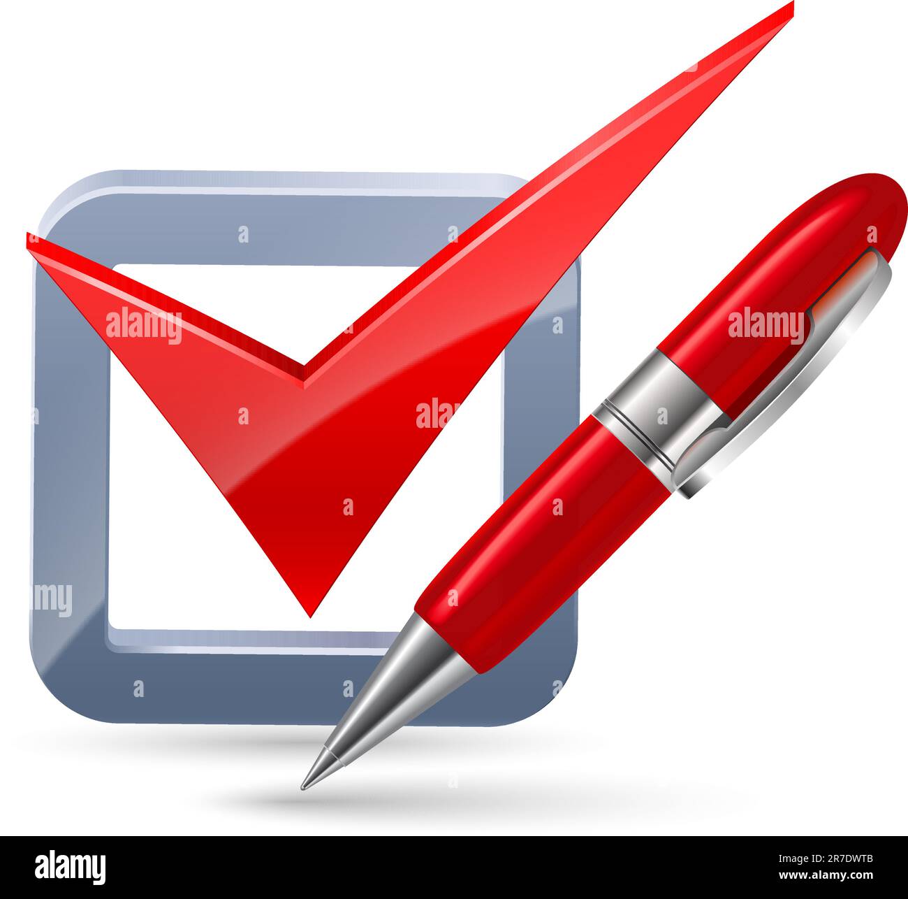 red pen and tick mark icon isolated on white background-concept vector ...