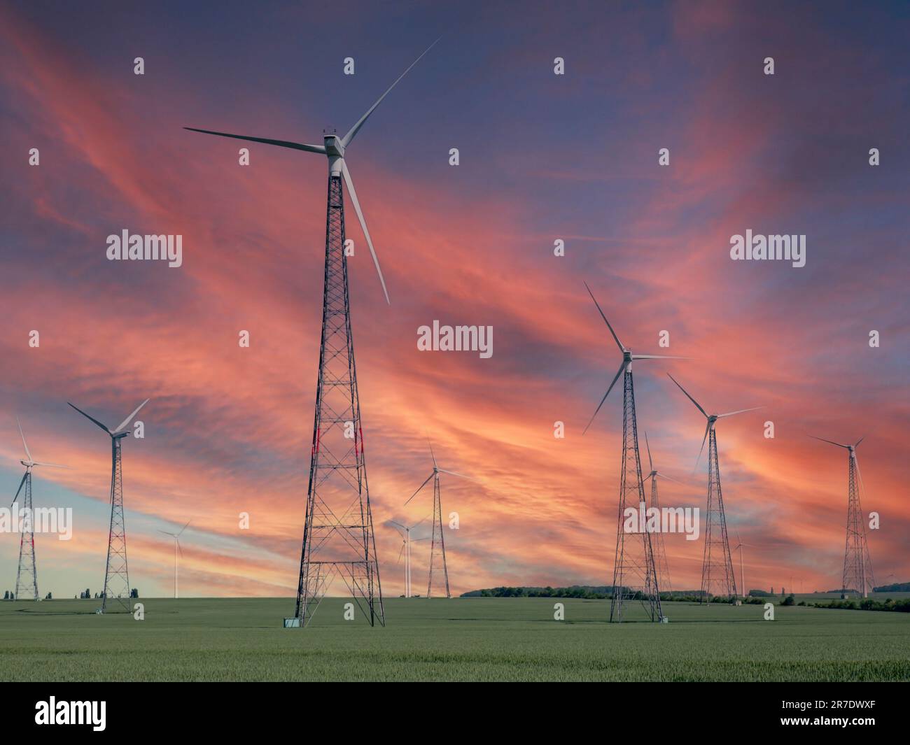 Wind farm in summer Renewable energy Stock Photo - Alamy