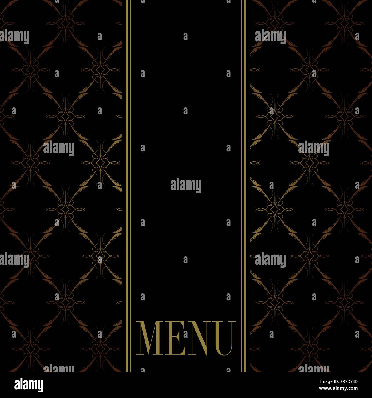Vintage Menu Card Design - Golden Ornaments on Black Background Stock ...