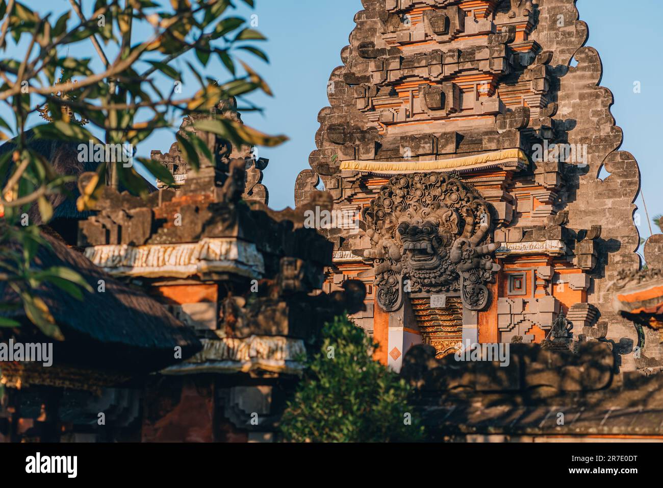Close up shot of bali temple on sky background. Indonesian architecture ...
