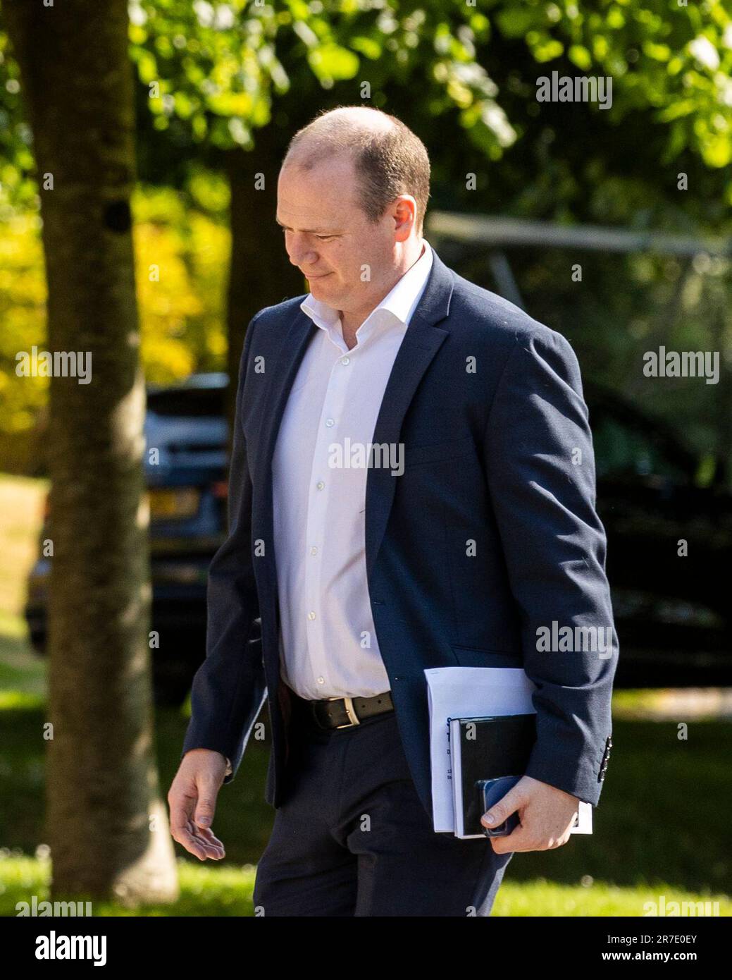 DUP's Gordon Lyons arriving at Stormont Castle, in Belfast, to meet the ...