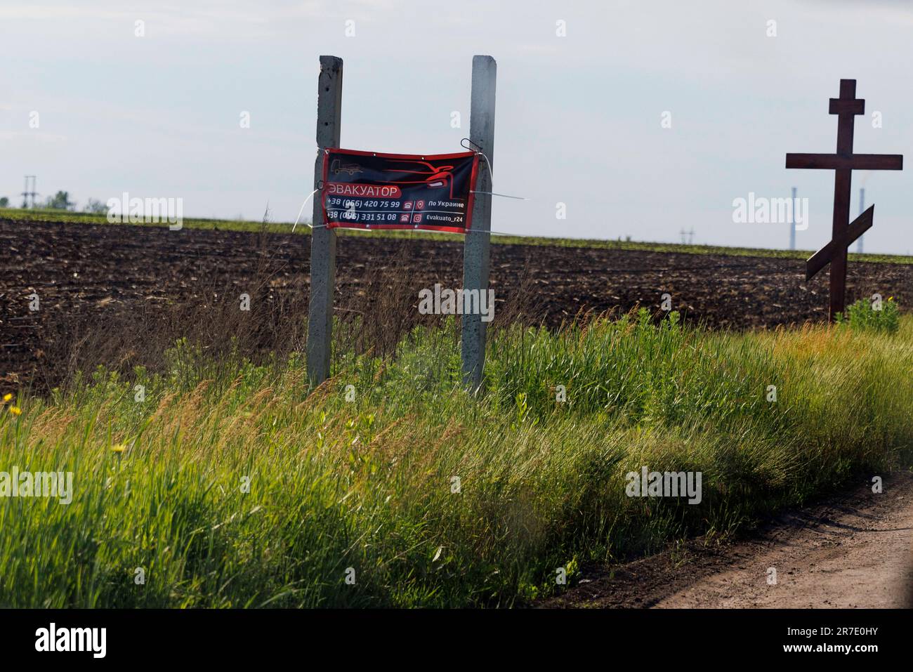Vuhledar, Ukraine. 01st June, 2023. A sign displays a number to call if ...
