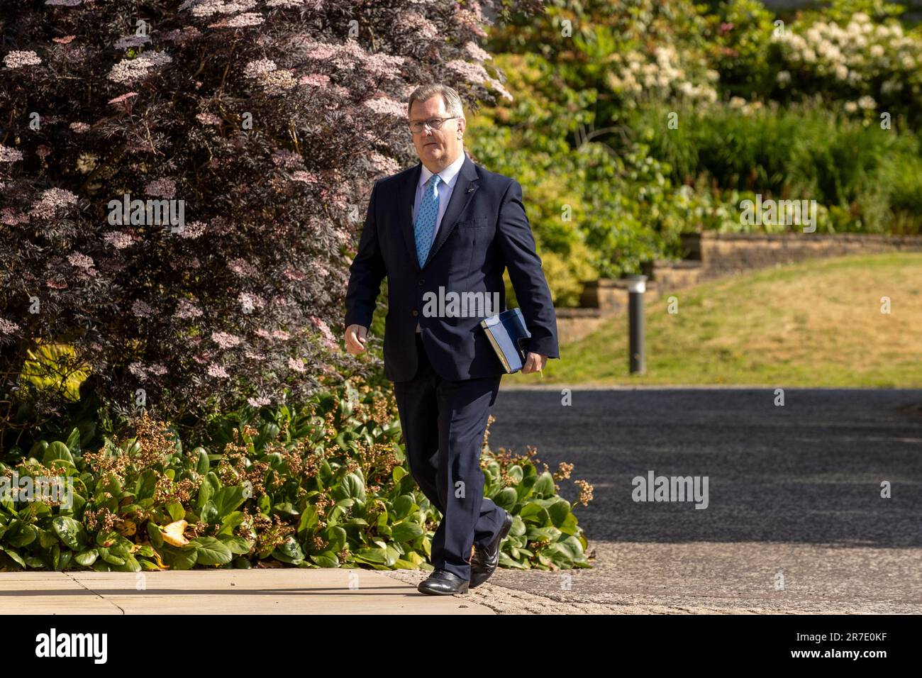 DUP leader Sir Jeffery Donaldson arriving at Stormont Castle, in ...