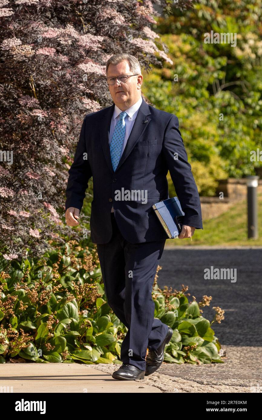 DUP leader Sir Jeffery Donaldson arriving at Stormont Castle, in ...