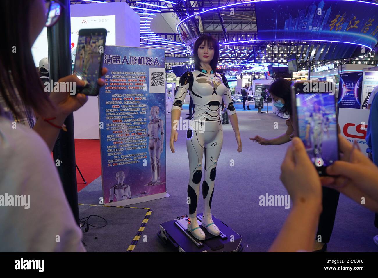 SHANGHAI, CHINA - JUNE 15, 2023 - A humanoid working robot is displayed at the 9th China ...