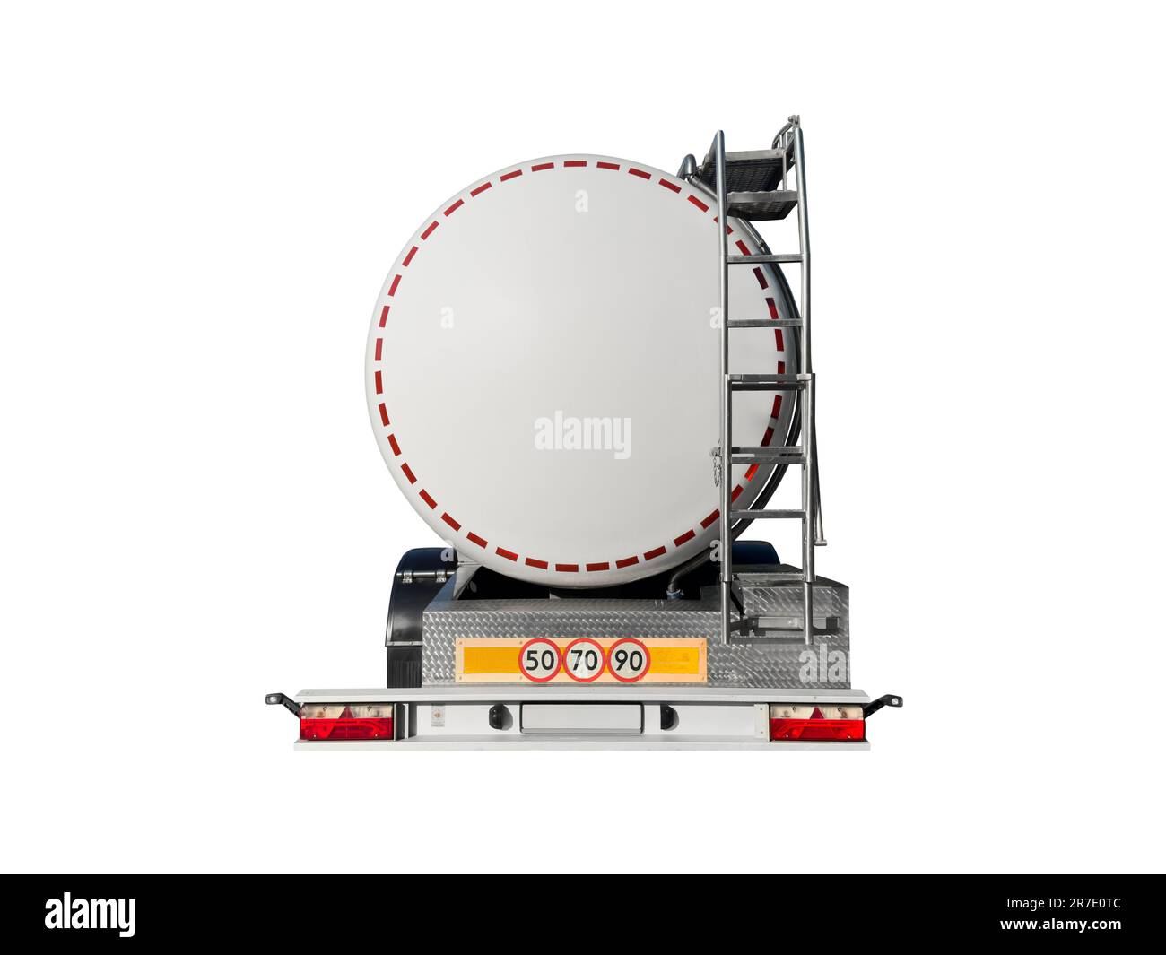 Back view of a tanker, gas, or fuel truck isolated on a white ...