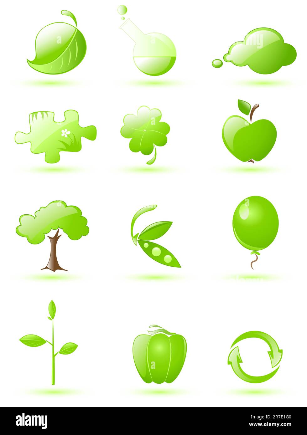 Collection of glossy green icons with drop shadow Stock Vector Image ...