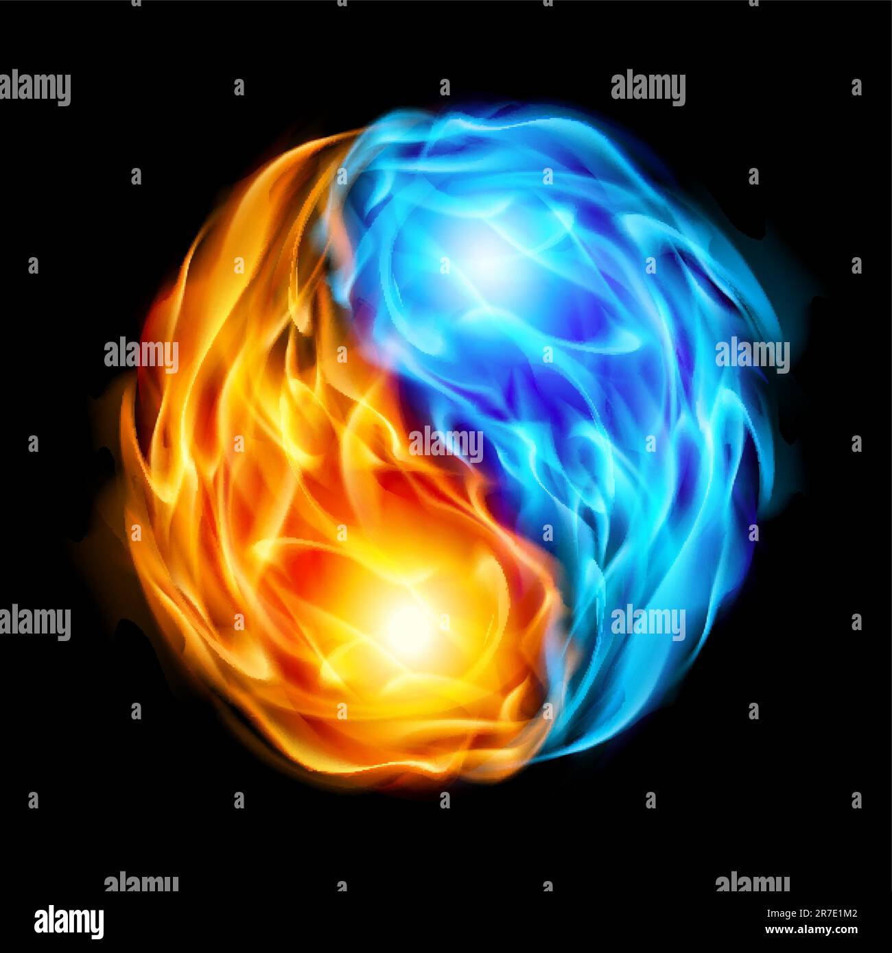 Symbol of yin and yang of the black background in the form of red and ...