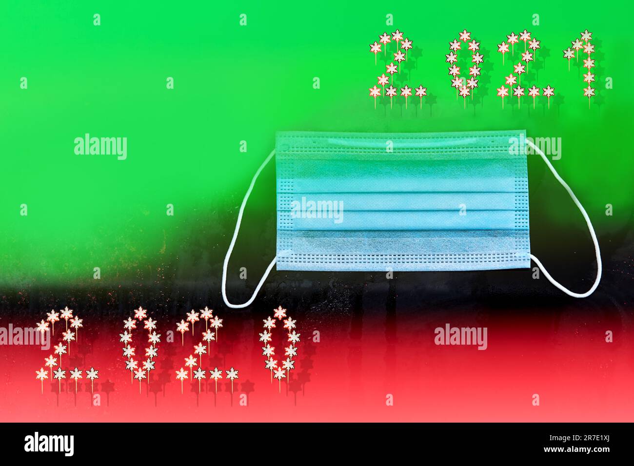 Respiratory protective mask, numbers 2020 and 2021 on a red-green ...