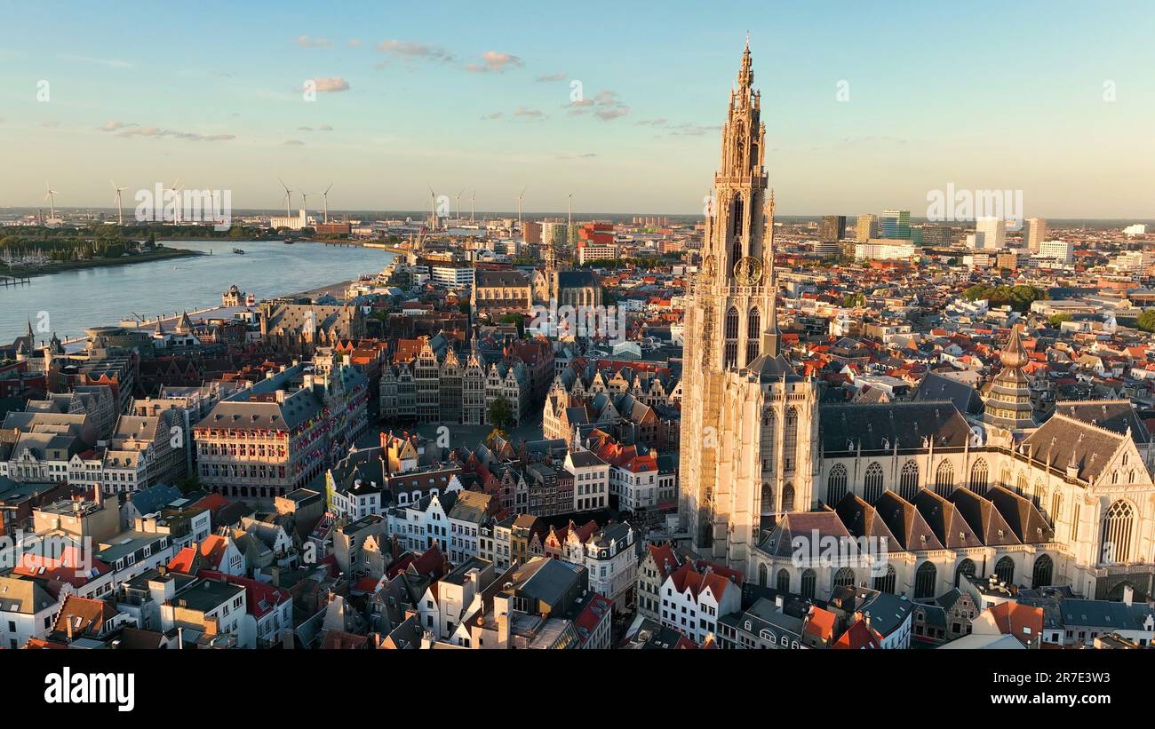 4K Aerial view of cityscape of Antwerp, gothic style Stock Photo - Alamy