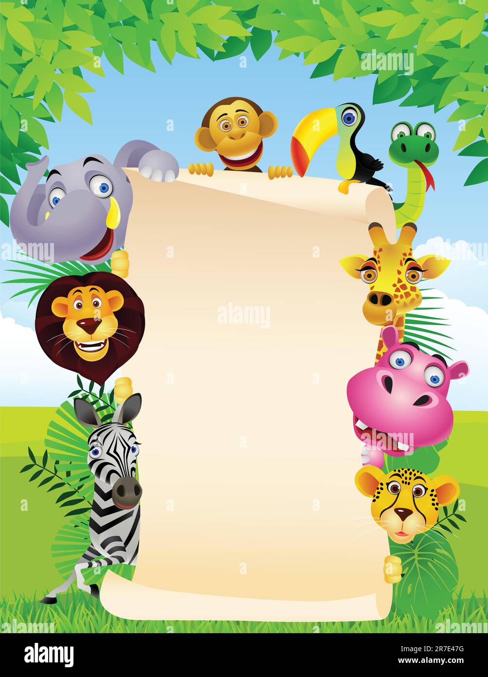 Vector illustration of animal cartoon with blank sign hi-res stock ...