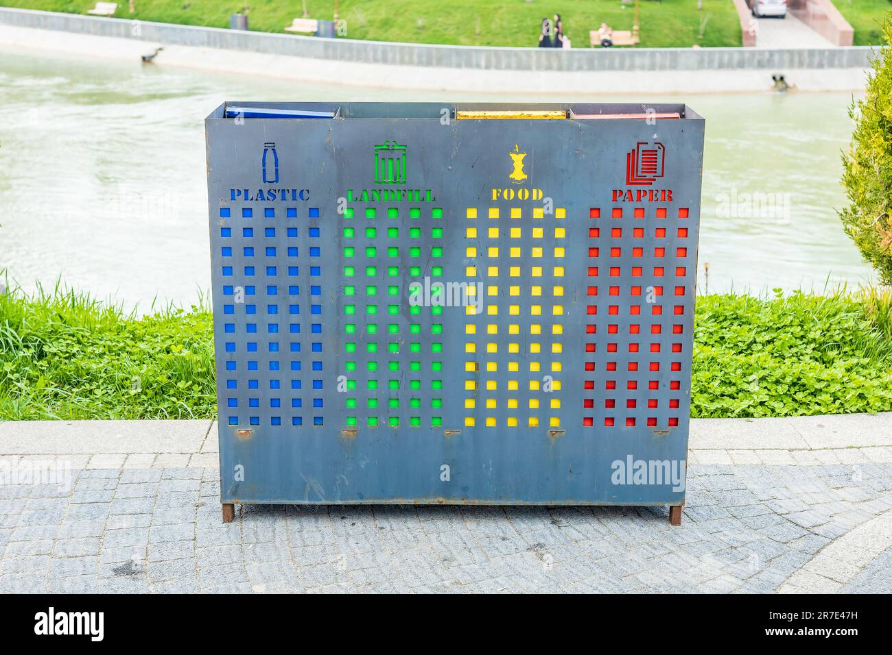 Garbage containers in the city environmental protection theme Stock ...