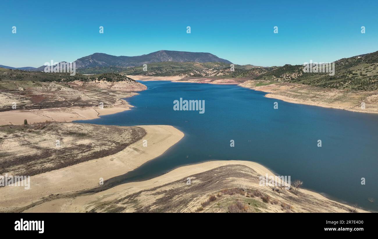 AERIAL - Zahara de la Sierra and its lake, Cadiz, Spain Stock Photo - Alamy