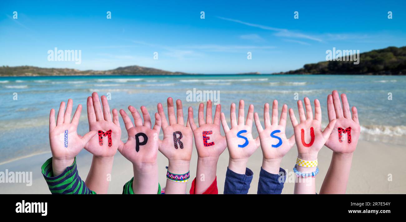 Children Hands Building Word Impressum Means Imprint, Ocean And Sea ...