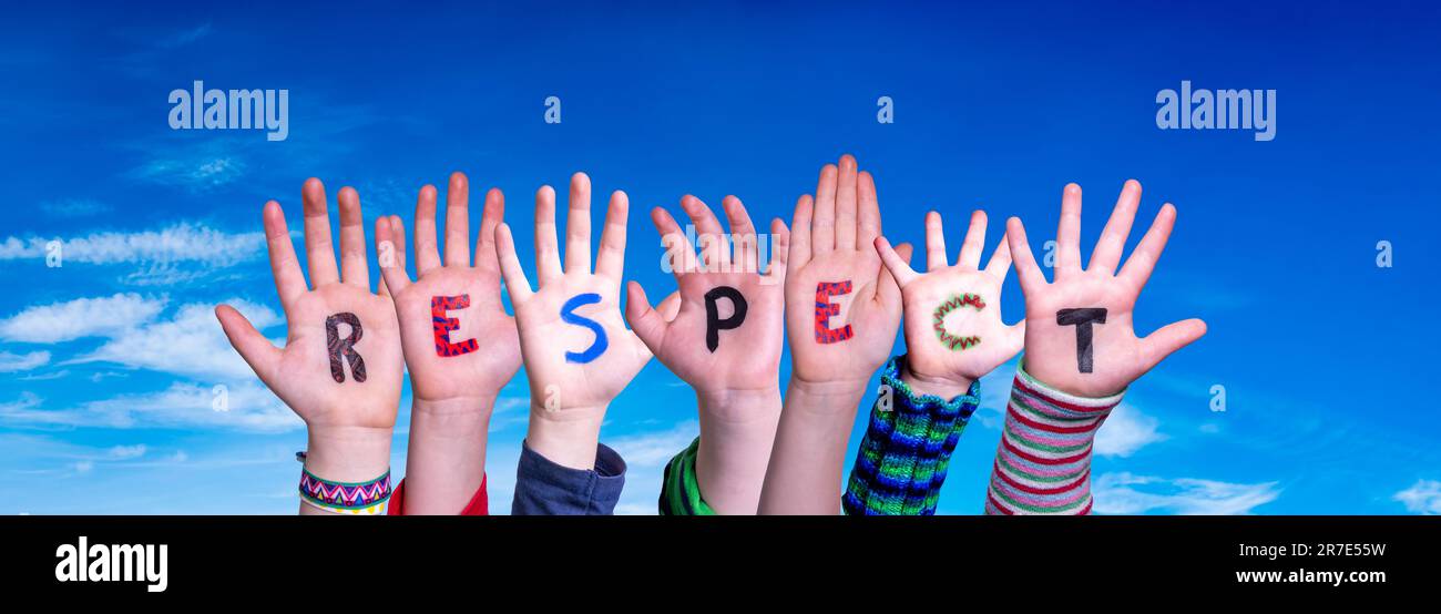 Children Hands Building Word Respect, Blue Sky Stock Photo - Alamy
