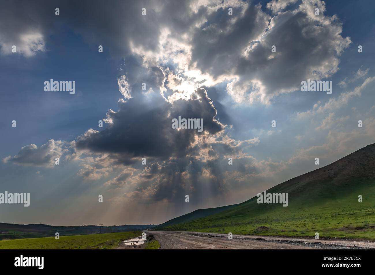 Background heaven with expressive textures of clouds and rays of the ...