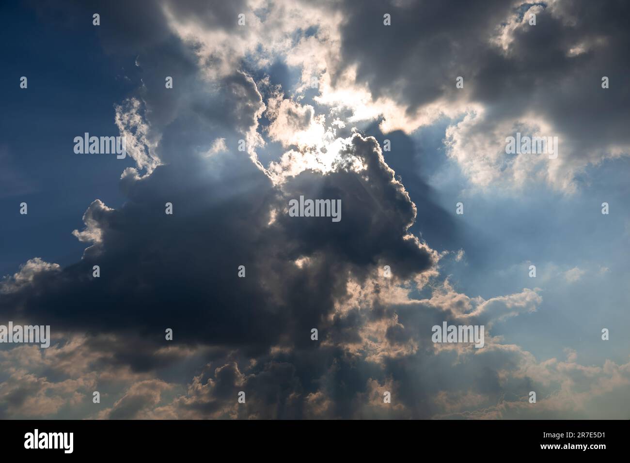 Background heaven with expressive textures of clouds and rays of the ...