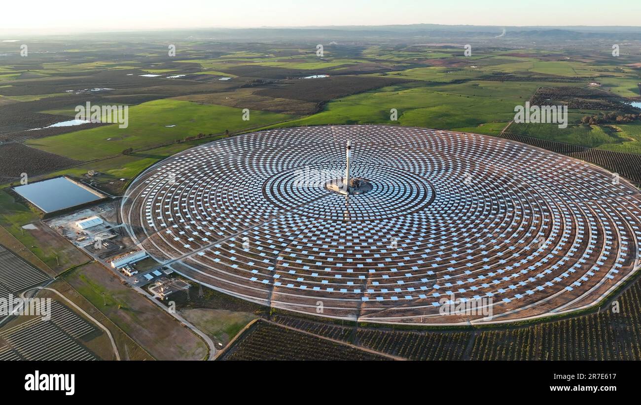 Aerial view of solar Plant in Seville, Spain. Renewable energy Stock ...