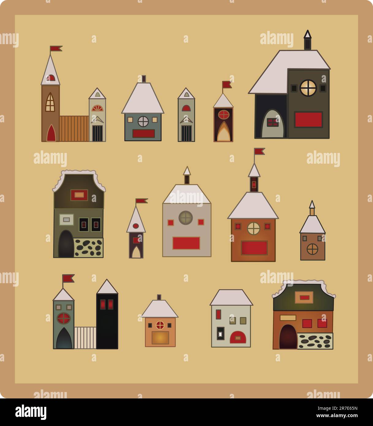 folk decorative different design vintage houses scetch Stock Vector ...