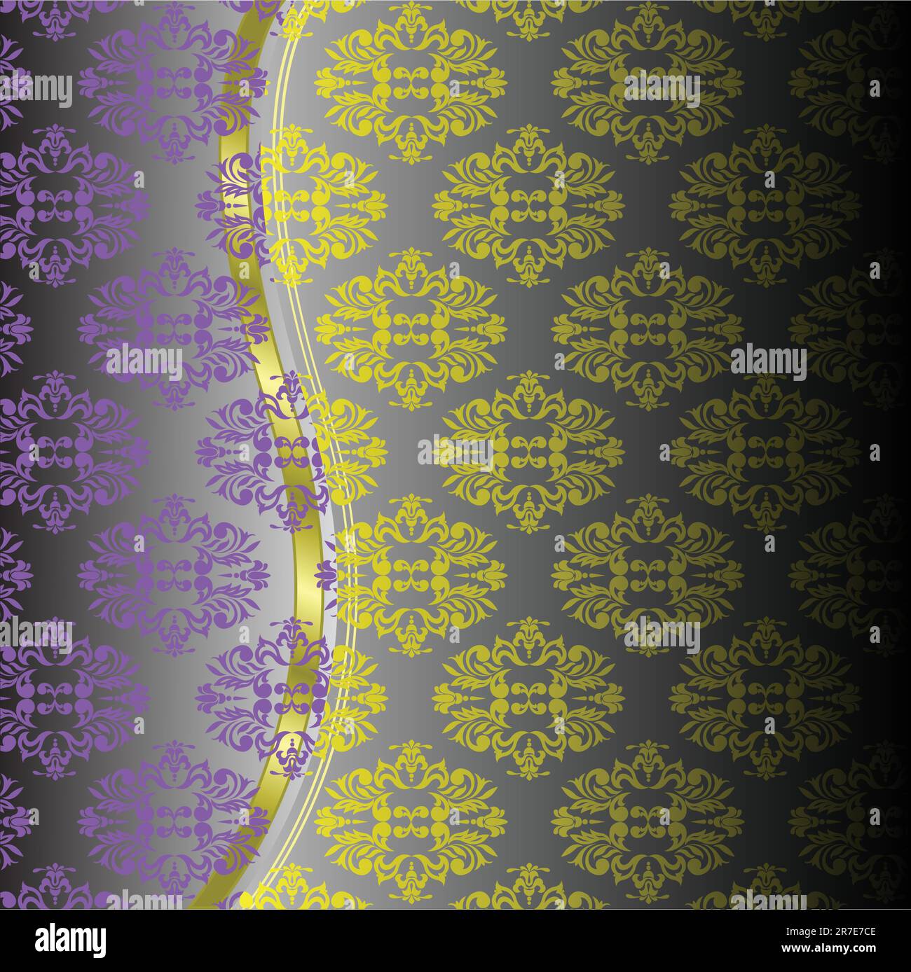 yellow-purple ornament and gold ribbon with a gray gradient background ...