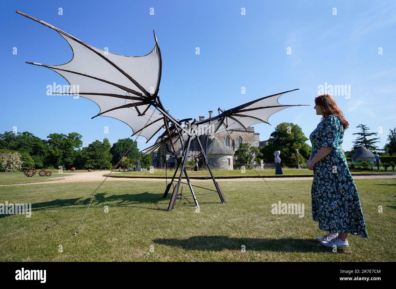 A person looks at the sculpture 'The Flying Machine' by artist Michael ...