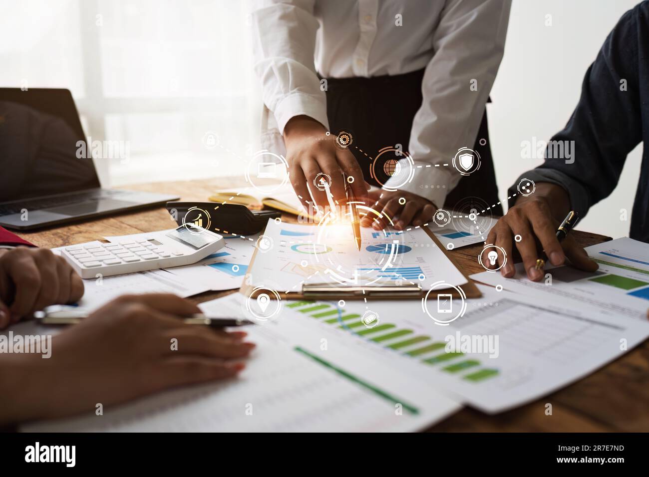 Business people process and workflow automation with flowchart ...