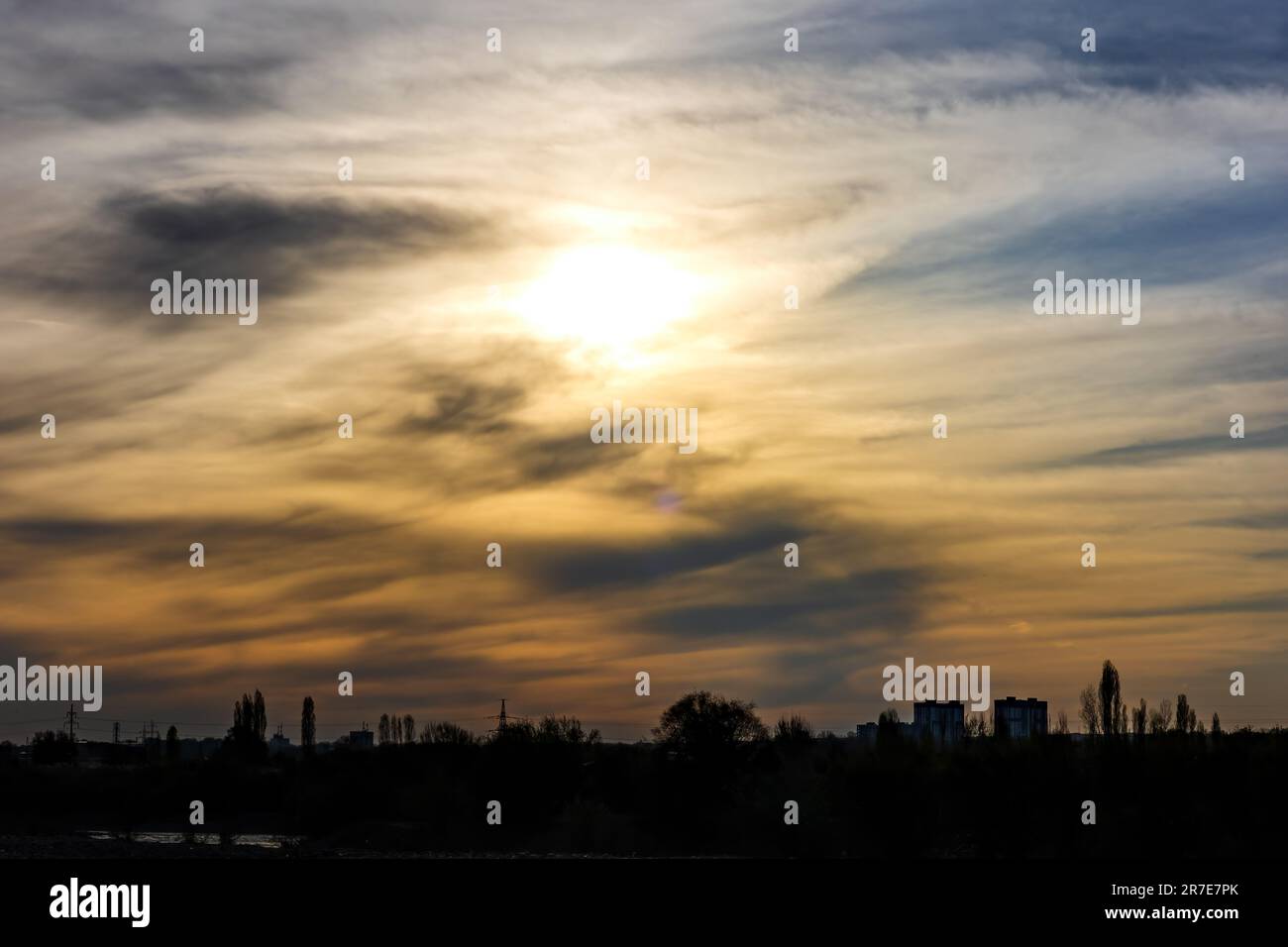 Background sky with sunset and landscape silhouette Stock Photo - Alamy