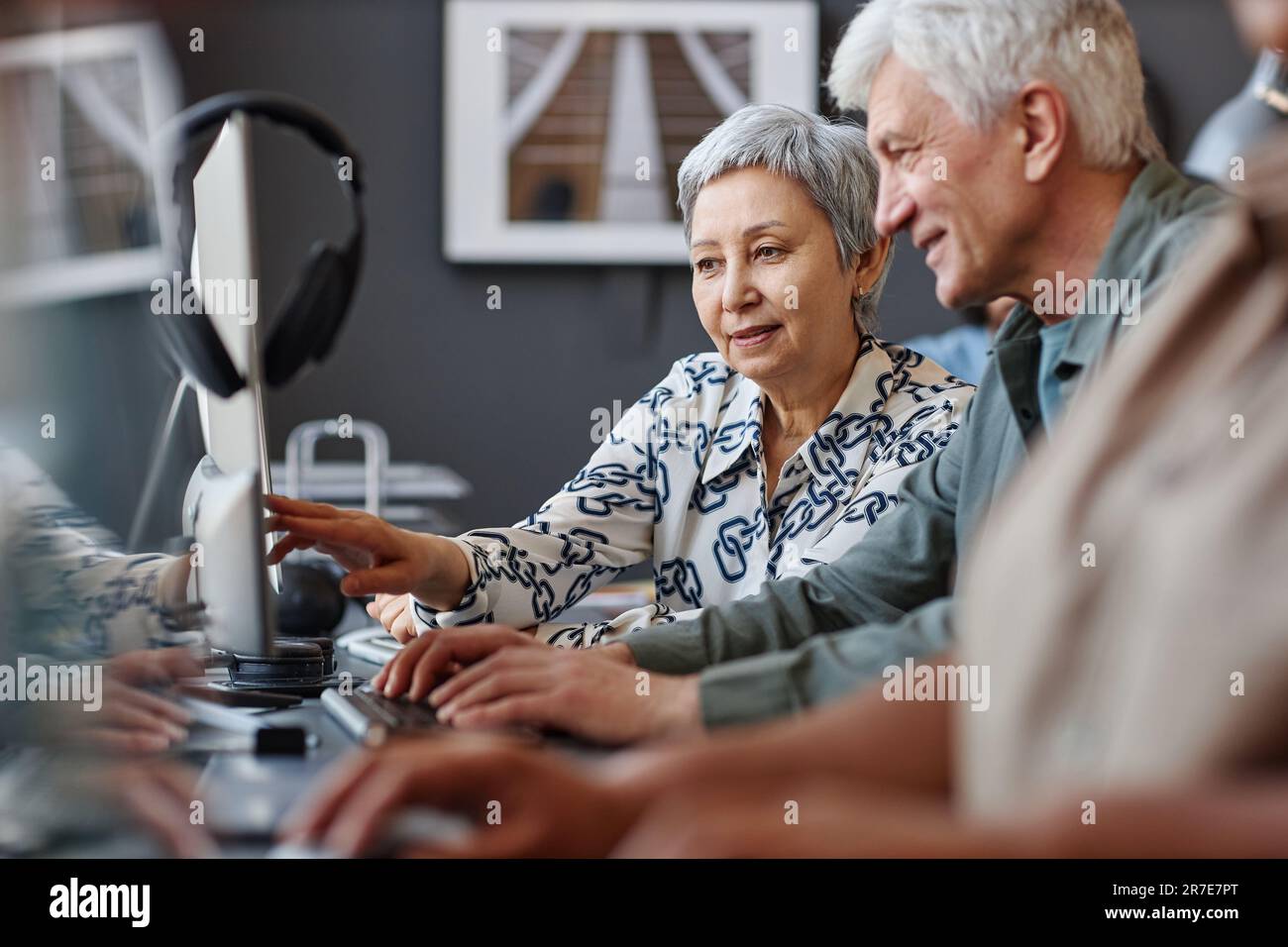 Portrait of senior man and woman looking at computer screen in ...