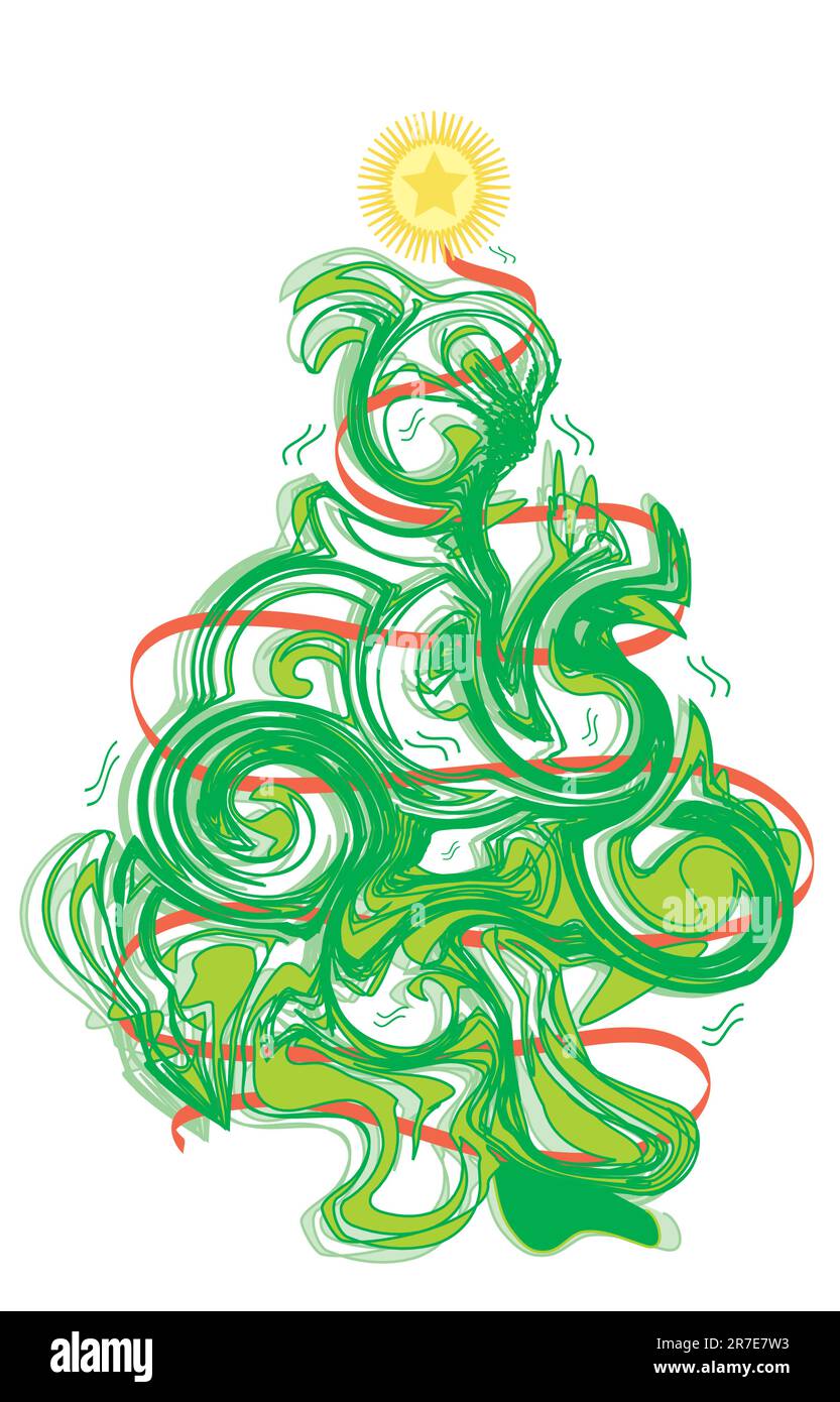 The decorated Christmas tree with star, isolated Stock Vector Image ...