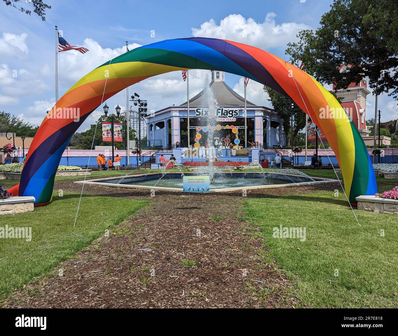 Dallas, Texas, USA. 1 June 2023. Pride Month LGBT rainbow at Six Flags ...