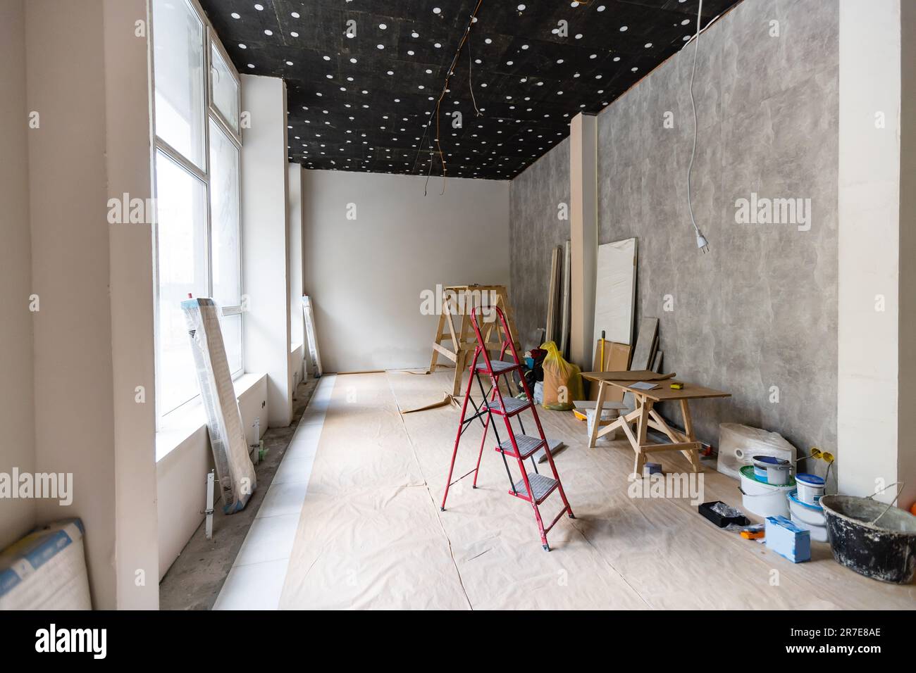 Interior of apartment with materials during on the renovation and ...
