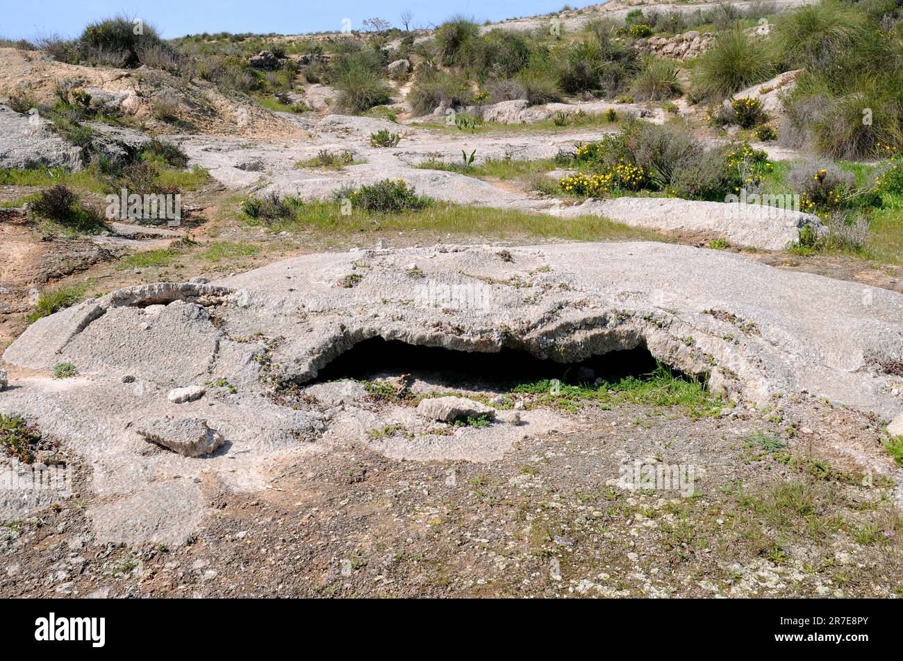 Gypsum karst in Sorbas (Almeria). Water dissolves gypsum and originates ...