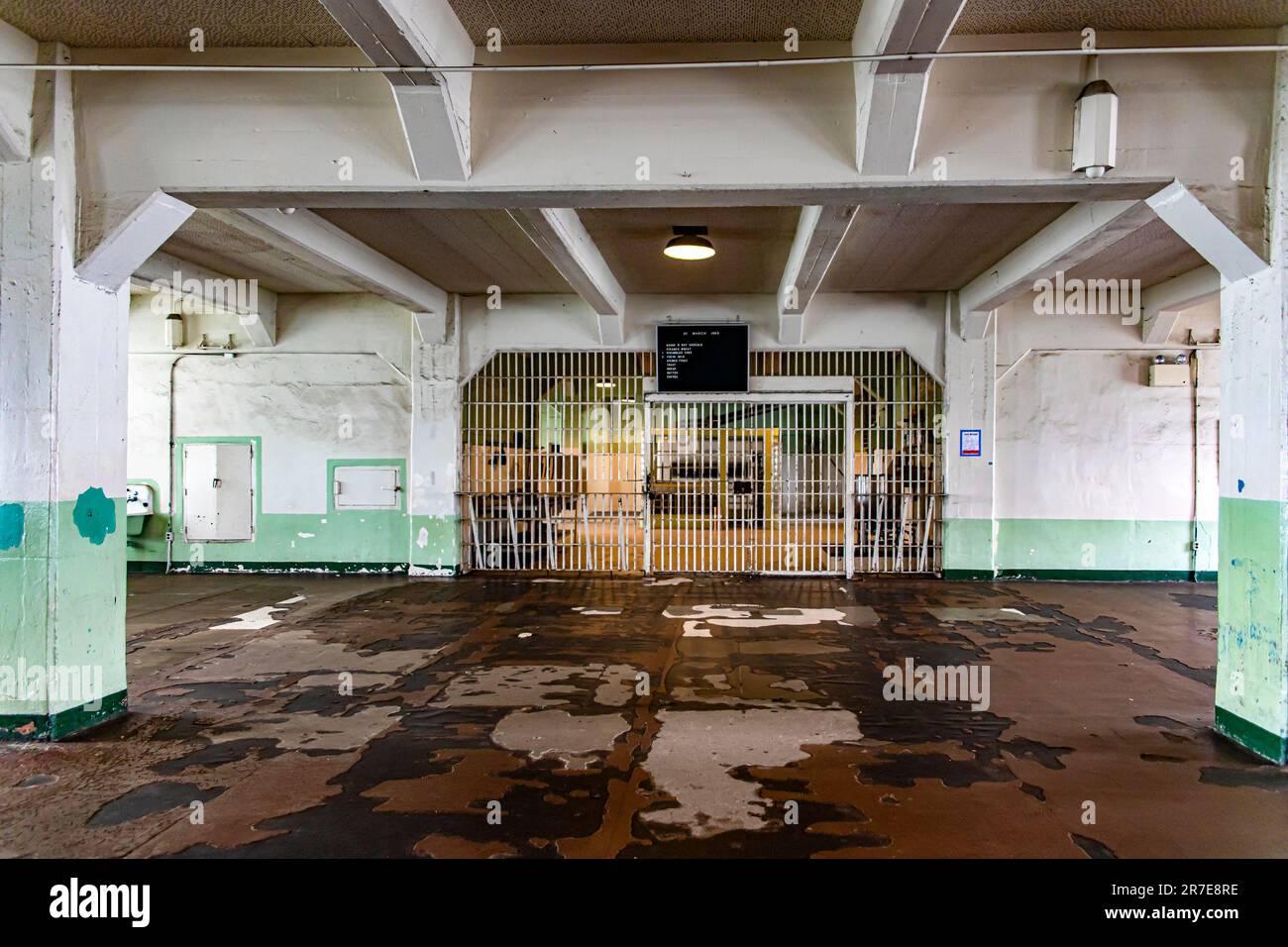 Dining room and showers of the federal prison on Alcatraz Island in the ...