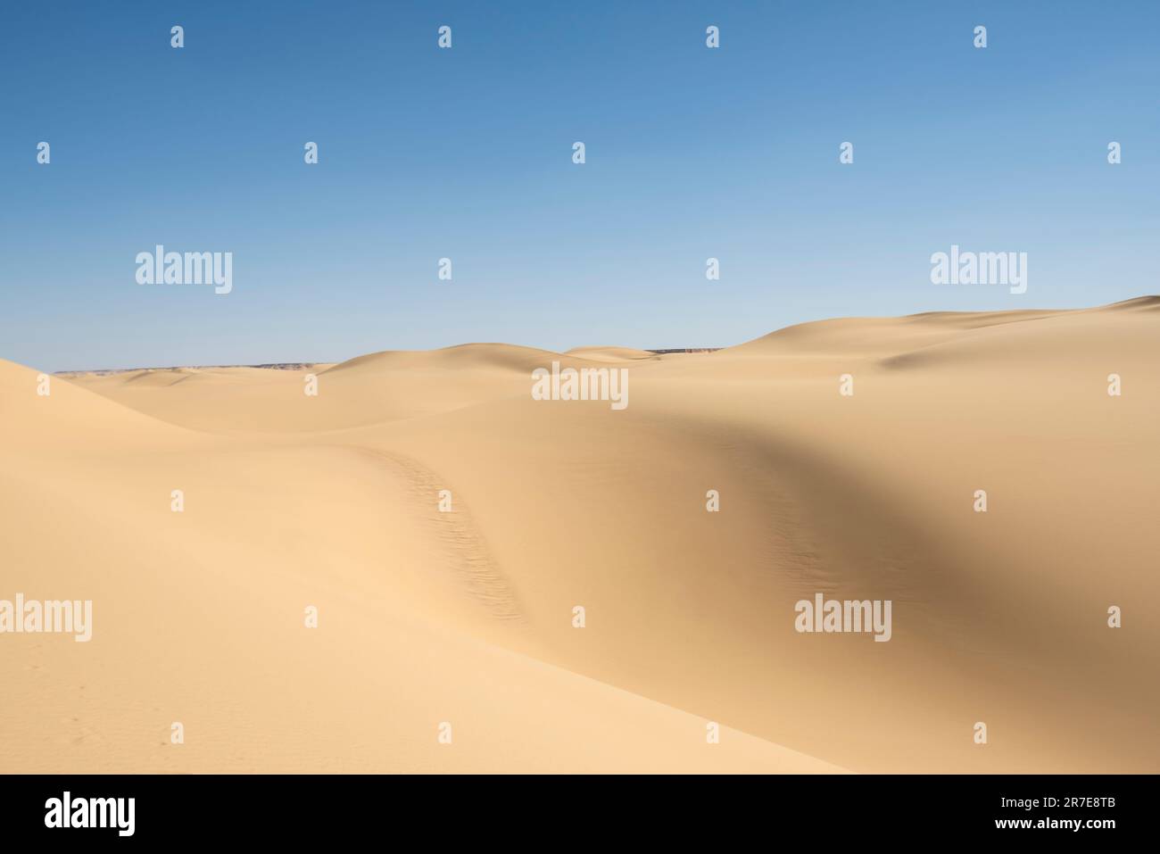 Landscape scenic view of desolate barren western desert in Egypt with ...